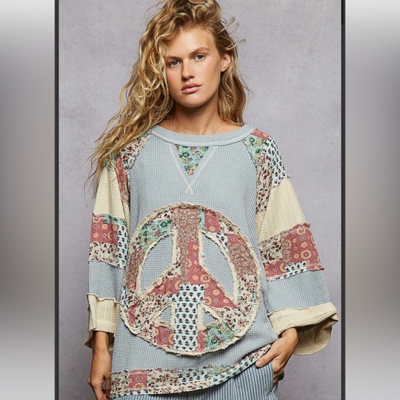 POL | Sweaters | New Pol Powder Blue And Cream Floral Peace Sweater ...